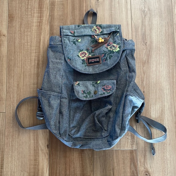 Jansport | Accessories | Rare Jansport Drawstring Closure Floral Denim ...